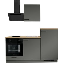 K&uuml;chenzeile KOCHSTATION, B:180cm H:207cm T:60cm, grau, Komplettk&uuml;chen-Sets, "KS-Solmera", Breite 180cm, vormontiert, wahlweise mit E-Ger&auml;ten