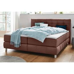 Home Affaire Boxspringbett &raquo;Salo XXL&laquo; in Samtoptik oder Struktur, 6 Breiten in &Uuml;berl&auml;nge 220cm, 4 H&auml;rtegrade braun Struktur, Liegefl&auml;che B/L: 200cm x 
