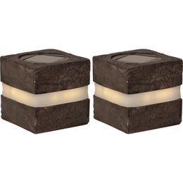 Parforce Traditional Hunting LED Solarleuchte &raquo;Solar-Dekoration Stonecube&laquo; LED-Board 1 Stk. Warmwei&szlig; 2er-Set Solar-Leuchtsteine, Steinoptik, D&auml;mmerungssensor braun 2, &Oslash; 8cm H: 