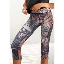 active by Lascana LASCANA ACTIVE Damen Caprileggings "Tropical", Gr. XS, braun, Obermaterial: 94% Baumwolle, 6% Elasthan, gemustert, Hosen, mit abstraktem Palmenprint