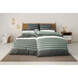 OTTO home Bettw&auml;sche &raquo;Majoran&laquo; 2 gestreifte Bettw&auml;sche, Marke H.I.S by OTTO home gr&uuml;n Linon, Obermaterial: 100% Baumwolle B/L: 135cm x 200cm, 1 Stk., 