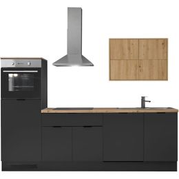 KOCHSTATION K&uuml;chenzeile &raquo;KS-Georgia, mit 38mm starker Arbeitsplatte&laquo; Breite 260 cm, wahlweise mit E-Ger&auml;ten und K&uuml;hlschrank schwarz B/H/T: 260cm x 