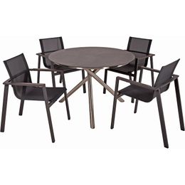 Garden Pleasure Garten-Essgruppe &raquo;, Tischgruppe &raquo;SOPHIA&laquo;&laquo; Set, 5 Stk. tlg. 4 St&uuml;hle (stapelbar), Tisch &Oslash;110 cm grau Edelstahl, Kunststoff Einheitsgr&ouml;&szlig;e