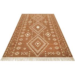 Teppich &raquo;Monaco GL-82103&laquo; rechteckig 5 mm H&ouml;he handgewebter Naturfaserteppich aus 80% Wolle 20 % Baumwolle, Fransen braun Baumwolle, Schurwolle B : 