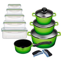 King Topf-Set &raquo;ALUGUSS&laquo; Set, je 1 Kochtopf 16/20/24 cm, 1 Stieltopf 16 cm, Vorratsdosen-Set, Grips, 19 Stk. tlg. Aluminiumguss gr&uuml;n Einheitsgr&ouml;&szlig;e