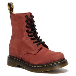 Dr. Martens Damen Schn&uuml;rboots "1460 Pascal 8 Eye Boot", Gr. 36, rot, Nubukleder, Schuhe, Festival, Blockabsatz, Schn&uuml;rboots mit gelber Rahmennaht