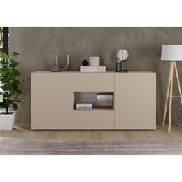 Home Affaire Sideboard &raquo;Rio Breite 181 cm, Kommode mit 2 T&uuml;ren u. 2 Schubk&auml;sten,&laquo; geriffelte MDF-Fronten, modern u. elegant, viel Stauraum beige B/H/T