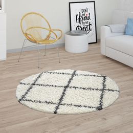 Paco Home Hochflor-Teppich &raquo;Kalmar 441&laquo; rund 40 mm H&ouml;he Scandi Design, Rauten Muster, weich & kuschelig beige Polypropylen &Oslash; 200cm 1 Stk., 40mm, &Oslash; 200cm
