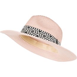 styleBREAKER Damen Sonnenhut "Panama Strohhut Hutband Azteken Muster", rosa, Modisch, Obermaterial: 100% Papierstroh PAS., H&uuml;te