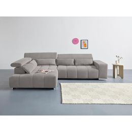COTTA Ecksofa &raquo;Orion L-Form, B: 310 cm&laquo; Kopfteilverstellung & 5 Nierenkissen grau 100% Polyester B/H/T: 310cm x 70cm x 225cm, Struktur fein, Ottomane 