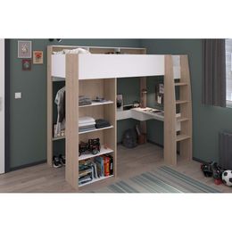 Parisot Hochbett &raquo;Shelter 11&laquo; 1 Stk. tlg. integrierter Schreibtisch, Leiter, Regal, Kleiderstange, Ablagen braun Liegefl&auml;che B/L: 90cm x 200cm, kein H&auml;rtegrad