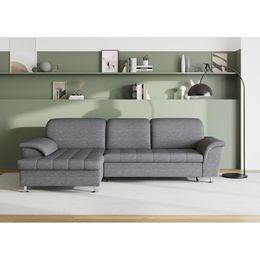DOMO collection Ecksofa &raquo;FRANZI 278x170x81 cm, Steppung im Sitzbereich, L-Form&laquo; wahlweise mit Bettfunktion, Bettkasten und Kopfteilverstellung grau 