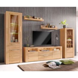 OTTO home Wohnwand &raquo;Zara&laquo; Set, 5 Stk. tlg. beige Holz teilmassiv Holzwerkstoff Kernbuchefarben (Korpus)/ Massivholz Kernbuche (Front)