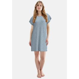 Tom Tailor Damen Nachthemd, Gr. 42, blau, Single Jersey, Obermaterial: 95% Baumwolle, 5% Elasthan, Kleider, mit Motiv, knielang, Kurzarm,