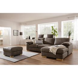 OTTO home Ecksofa &raquo;Ventura L-Form&laquo; wahlweise mit Schlaffunktion und Schlaffunktion/Bettkasten grau Luxus-Microfaser in Lederoptik (100% Polyester);