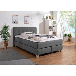 Home Affaire Boxspringbett &raquo;Fargo&laquo; in &Uuml;berl&auml;nge 220 cm, mit Topper, 3 Ausf&uuml;hrungen, 4, Breiten grau Struktur fein (100% Polyester);Samtstoff (100% 