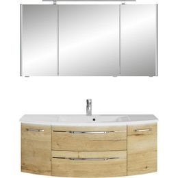 Badm&ouml;bel-Set &raquo;Serie 7045 2-teilig Mineralmarmor-Waschtisch mit LED-Spiegelschrank&laquo; Set, 2 Stk. tlg. braun Holzwerkstoff B/H/T: 133,2cmcm x 200cmcm x 