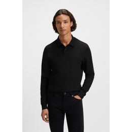 BOSS Orange Herren Poloshirt "Pe Interlock Langarm Polo", schwarz, Gr. M, unifarben, Jersey, Obermaterial: 100% Baumwolle, Shirts, mit Polokragen