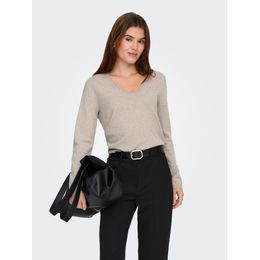 Only Damen V-Ausschnitt-Pullover "ONLLOYAL LIFE LS V-NECK PULLO KNT NOOS", beige, Gr. S, meliert, Strick, Obermaterial: 80% Polyester, 20% Nylon,