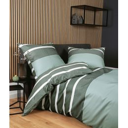 Bettw&auml;sche Janine, gr&uuml;n, Mako-Satin, Obermaterial: 100% Baumwolle, Bettw&auml;sche, "J. D.", Bettw&auml;sche im Streifen-Design in verschiedenen Qualit&auml;ten