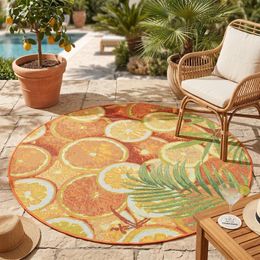 Sansibar Teppich &raquo;Rantum Beach 001&laquo; rund 5 mm H&ouml;he Flachgewebe, modernes Sommer Design, In- und Outdoor geeignet orange Polypropylen &Oslash; 190cm 1 Stk., 5mm, &Oslash; 