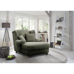 OTTO home XXL-Sessel &raquo;Oase, B: 120 cm, Sitzh&ouml;he: 50 cm - OTTO. Verl&auml;ssliche Qualit&auml;t.&laquo; mit 2 Zierkissen & Massivholzf&uuml;&szlig;e gr&uuml;n 100% Polyester Breitcord