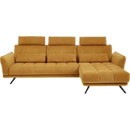Die PlanBar Ecksofa &raquo;MP-IN20041 L-Form&laquo; optional Sitztiefenverstellung und Kopfst&uuml;tzen gelb 100% Polyester B/H/T: 285cm x 84cm x 178cm, Velours, 