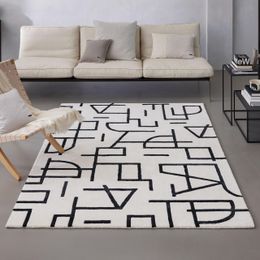 Teppich Wecon Home, B:110cm H:13mm L:170cm, wei&szlig;, Schurwolle, Wohnzimmer, Teppiche, "Beatrice", Kurzflorteppich, Schurwolle, Konturenschnitt,