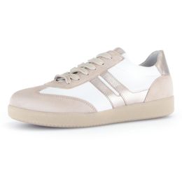 Gabor Damen Sneaker, Gr. 42, beige, Glattleder, Ziegenveloursleder, kontrastfarbene Details, Schuhe, Freizeitschuh, Halbschuh, Schn&uuml;rschuh mit