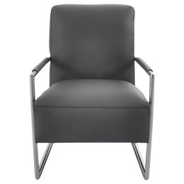 K+w Komfort & Wohnen K+W Komfort & Wohnen Cocktailsessel mit bezogenen Armlehnen, Gestell in Metall Edelstahloptik grau Leder CLOUD, B/H/T: 62cm x 77cm x 83cm