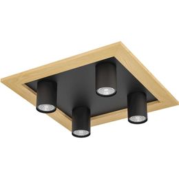 Eglo Deckenleuchte &raquo;VALCASOTTO 1&laquo; GU10 1 Stk. Deckenleuchte in schwarz und braun aus Stahl, Holz braun H: 10cm, 1 Stk.