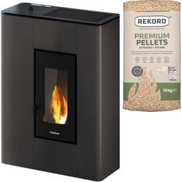 FreePoint Pelletofen &raquo;&raquo;Atrium 5&laquo; Antrazit&laquo; transparent Tagesprogrammierung, auch per Smartphone &uuml;ber dem optionalem WLAN und Bluetooth Kit. ( WiFi Kit optional 