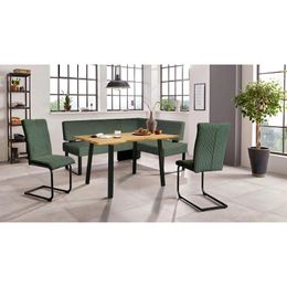 OTTO home Eckbankgruppe &raquo;Oliver&laquo; Set, 4-tlg, 4 Stk. tlg. Eckbank mit Wellenunterfederung im Sitz, Tisch Massiv Eiche gr&uuml;n 92% PES, 8% Naylon B/H/T: 