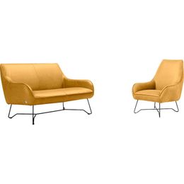 Egoitaliano Polstergarnitur &raquo;Namy, Designobjekt mit hohem Sitzkomfort und toller Detailverarbeitung&laquo; Set aus 2-Sitzer und Sessel, edles Metallgestell gelb Leder &raquo;