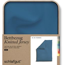 Schlafgut Bettbezug &raquo;Premium Bettbezug Knitted Jersey (1 St)&laquo; Ton-in-Ton Rei&szlig;verschluss, Bio-Baumwolle mit Elasthan, Uni, OEKO Tex blau Jersey, Obermaterial: 95