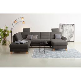 OTTO home Wohnlandschaft &raquo;Westerland U-Form&laquo; Federkern, wahlweise Schlaffunktion, Stauraum und Armlehn-Verstellung grau 98% Polyester 2% Polyamid B/H/