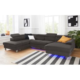 COTTA Kinder Wohnlandschaft "Komaris U-Form, B: 320 cm", B/H/T: 320cm, Leder PAMPAS, Ottomane links,mit Bettfunktion,mit Bettkasten,mit