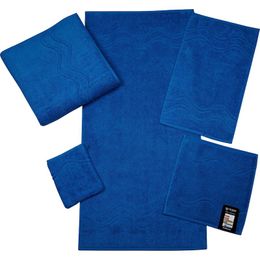 Ross Waschhandschuh &raquo;Cashmere feeling&laquo; mit Wellen-Bord&uuml;re blau Frottier, Baumwolle B/L: 16cmx22cm, 6 Stk., Frottier
