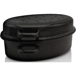 Kr&uuml;ger Br&auml;ter &raquo;Gansbr&auml;ter mit Tropfdeckel&laquo; Emaille schwarz 10 l + H&ouml;he 13,5cm