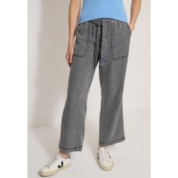 Cecil Damen Stoffhose "Style Neele", grau, Gr. M, Web, Obermaterial: 100% Lyocell, Hosen, Elastikbund, weites Bein, mit Bindeg&uuml;rtel