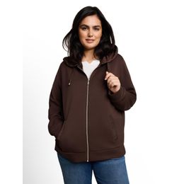 Tom Tailor PLUS Damen Kapuzensweatjacke, braun, Gr. 48, Sweatware, Obermaterial: 51% Polyester, 42% Viskose, 7% Elasthan, Sweatjacken, aus Scuba Stoff