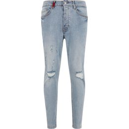 2Y STUDIOS Herren Bequeme Jeans "2Y Studios 2Y Destroyed Slim Fit Jeans", blau, Gr. 31, unifarben, 98% Baumwolle, 2% Elasthan, Jeans