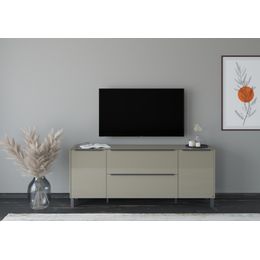 Lowboard, B:182cm H:75cm T:42cm, beige, SET ONE BY Musterring, Glas, Holzwerkstoff, Wohnzimmer, Sideboards, "Reno", Mit Vierkantfu&szlig; in diversen