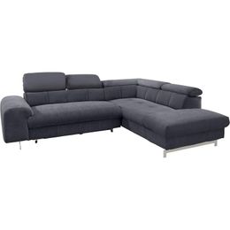 COTTA Ecksofa &raquo;Chef L-Form&laquo; mit Kopfteilverstellung, wahlweise mit Schlaffunktion & Bettkasten grau Chenille (90% Polyester, 10% Polyamid);Struktur (