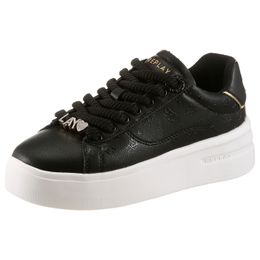 Replay Damen Plateausneaker, Gr. 37, schwarz, Lederimitat, unifarben, Basic, Schuhe, Halbschuh, Freizeitsneaker, Schn&uuml;rschuh mit Monogramm-Pr&auml;gungen