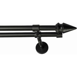Garesa Gardinenstange &raquo;SPYRNA&laquo; &Oslash; 16 mm 2 l&auml;ufig-l&auml;ufig Wunschma&szlig;l&auml;nge Vorhanggarnitur, verl&auml;ngerbar, Spitze, ohne Ringe schwarz Holzwerkstoff, Metall 