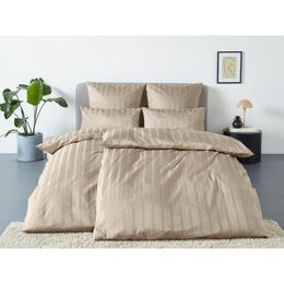 LeGer Home by Lena Gercke Bettw&auml;sche &raquo;Leonore&laquo; 2 Mako-Satin Streifen aus 100% Baumwolle, Gr&ouml;&szlig;e ab 135x200 cm beige Mako-Satin, Obermaterial: 100% 