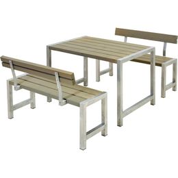 Plus Garten-Essgruppe &raquo;Cafegarnituren&laquo; 3 Stk. tlg. bestehend aus: Tisch und 2 B&auml;nke + 2 R&uuml;ckenlehnen grau B/H/T: 185cm x 75cm x 127cm