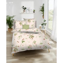 Kaeppel Bettw&auml;sche &raquo;Walderdbeeren&laquo; 2 Stk. Mit Walderdbeeren rot Mako-Satin, Obermaterial: 100% Baumwolle B/L: 140cm x 200cm, 1 Stk., 1 Stk., Mako-Satin, B/L: 