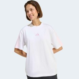 Damen T-Shirt "ESSENTIALS 3-STREIFEN BOYFRIEND", wei&szlig;, Gr. S, adidas Sportswear, Obermaterial: 100% Baumwolle, Shirts, Kurzarmdesign, mit